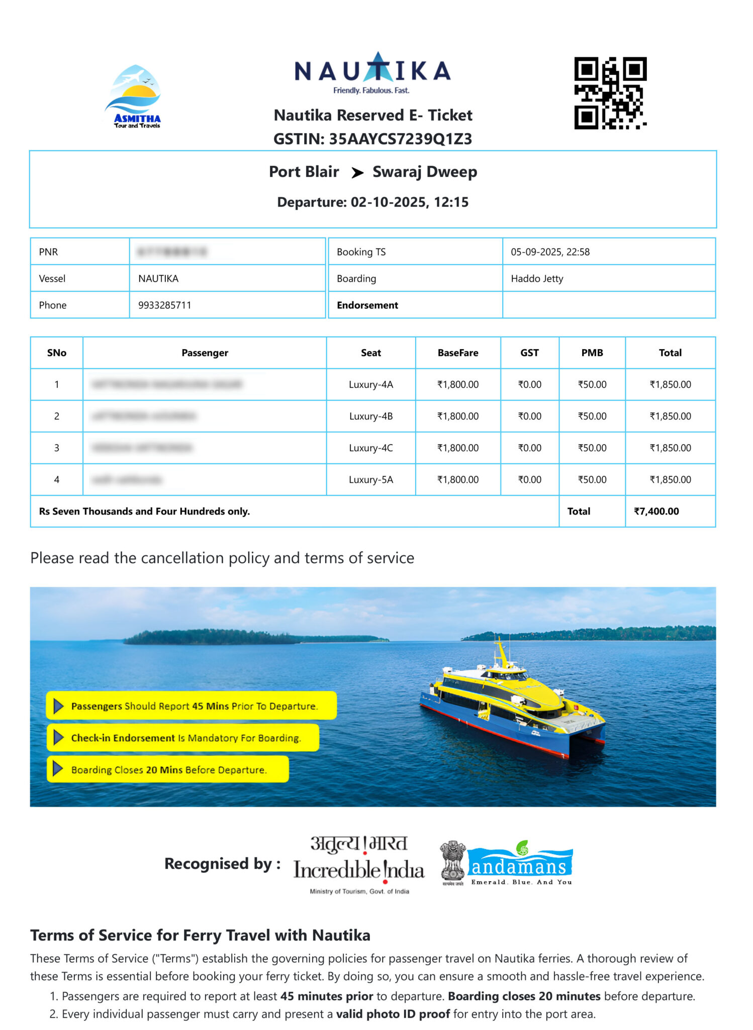 Port Blair to Havelock Ferry Booking - Instant Ticket & PNR
